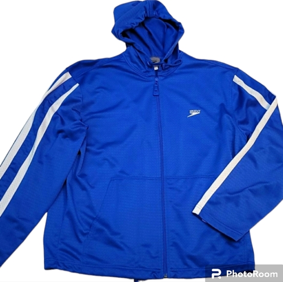 Speedo | Jackets & Coats | Speedo Jacket Athletic Hooded Blue White Sz ...